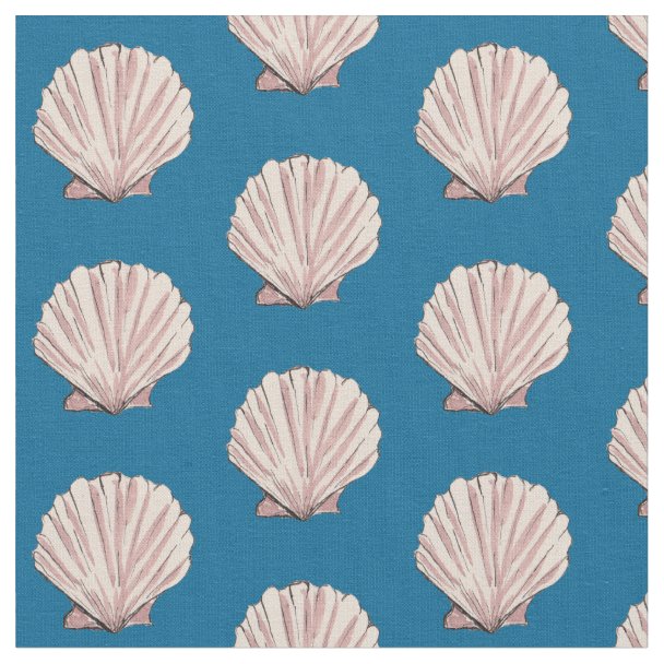 Seashells Pattern in Blue Fabric | Zazzle