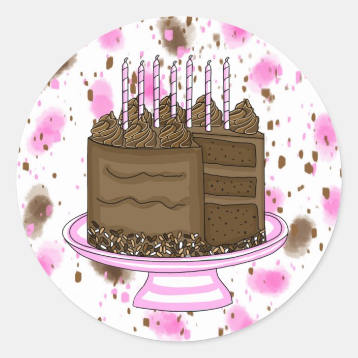 Pink and Brown Chocolate Cake Birthday Classic Round Sticker | Zazzle.com