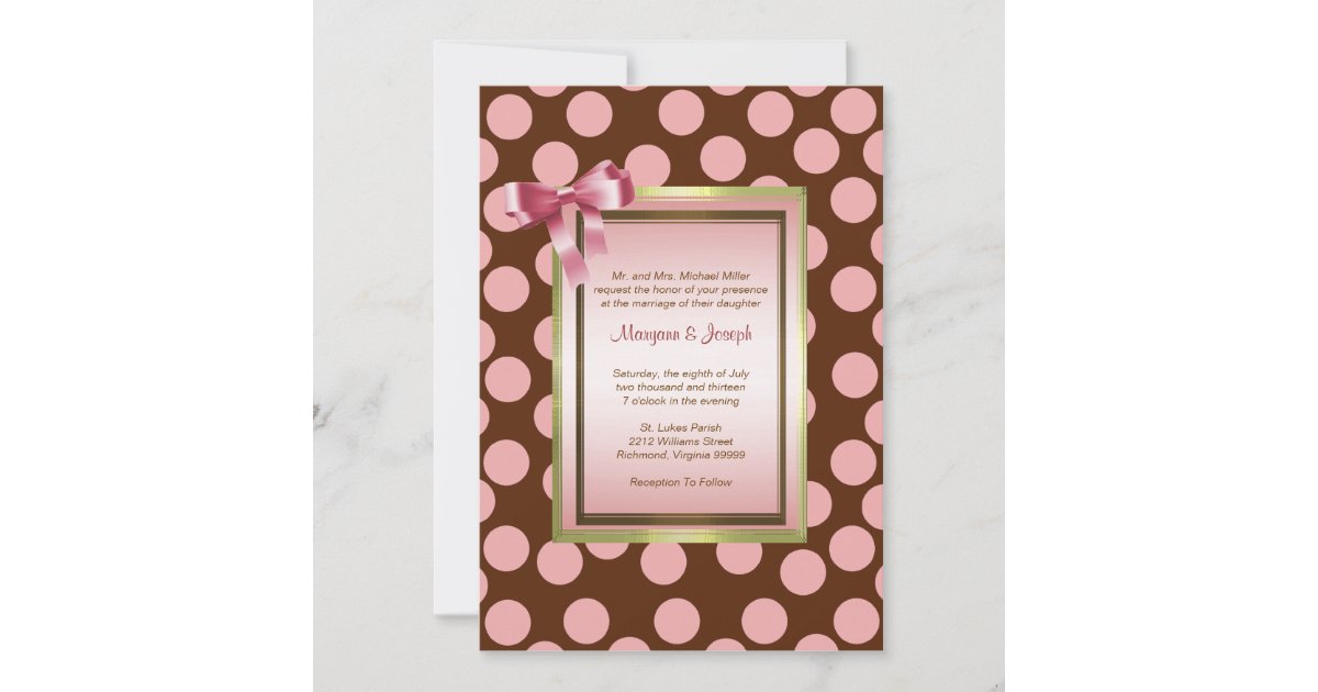 Pink and Brown Polka Dot Invitation Template | Zazzle
