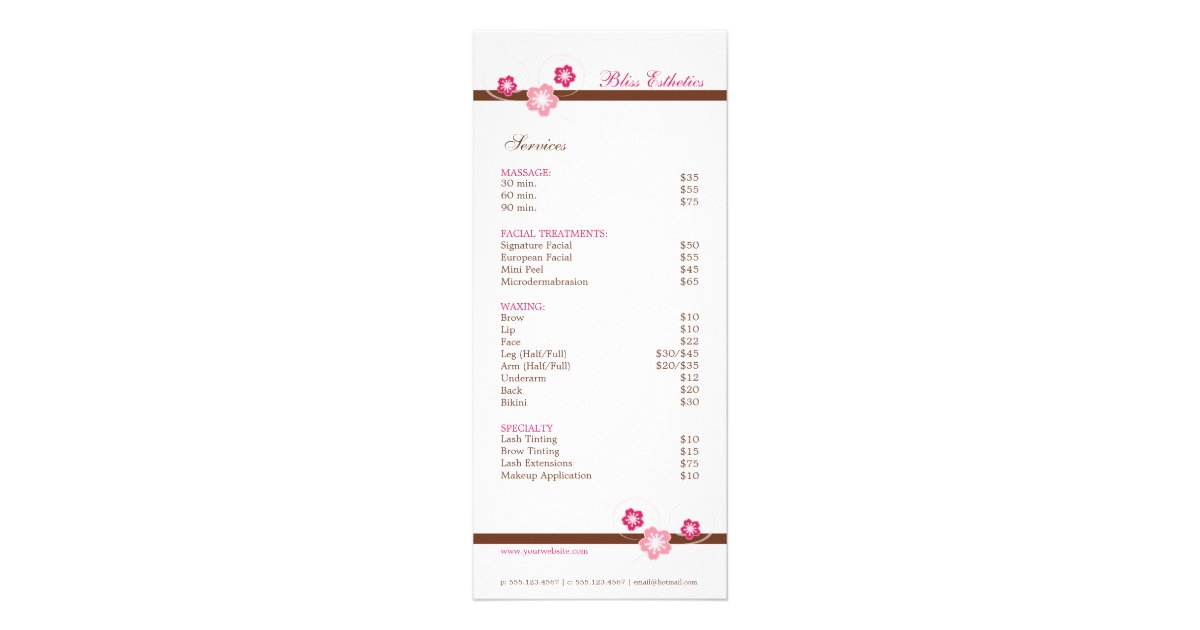 Pink and Brown Sakura Spa Menu Template | Zazzle