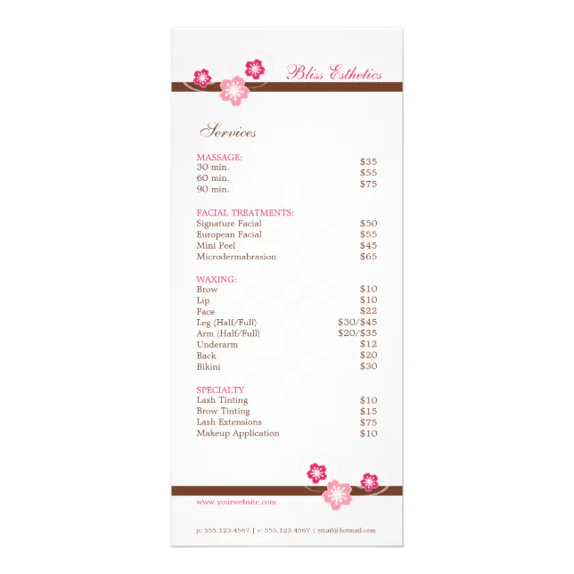 Pink and Brown Sakura Spa Menu Template | Zazzle