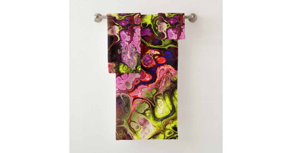 Pink and chartreuse marble tie dye bath towel set | Zazzle