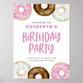 Pink and Chocolate Donuts Birthday Party Welcome Poster | Zazzle