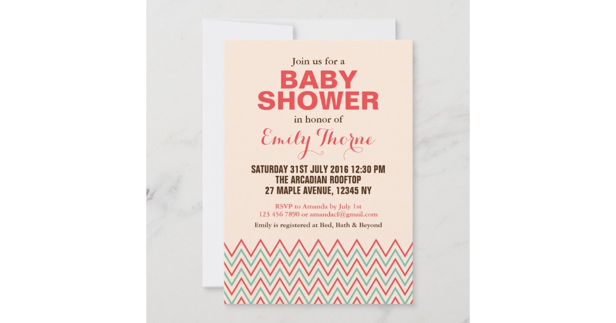 Pink and Coral Chevron Baby Shower Invitation | Zazzle