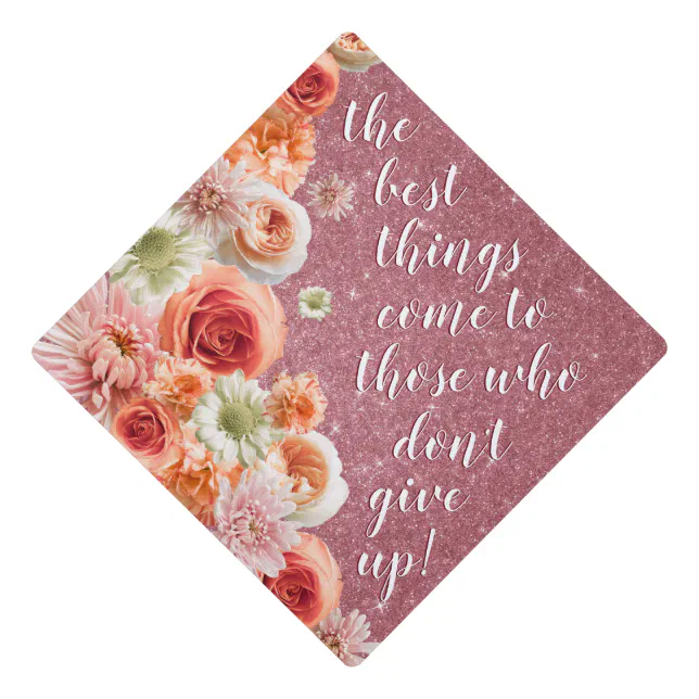 Pink and Coral Flower Embellished Inspirational Graduation Cap Topper ...