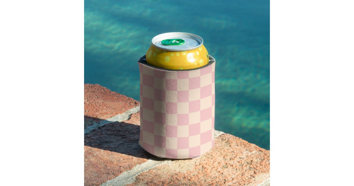 Pink and Cream Checkerboard Can Cooler | Zazzle
