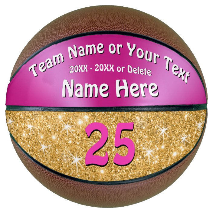 Pink and faux Gold Glitter Personalized Basketball | Zazzle.com