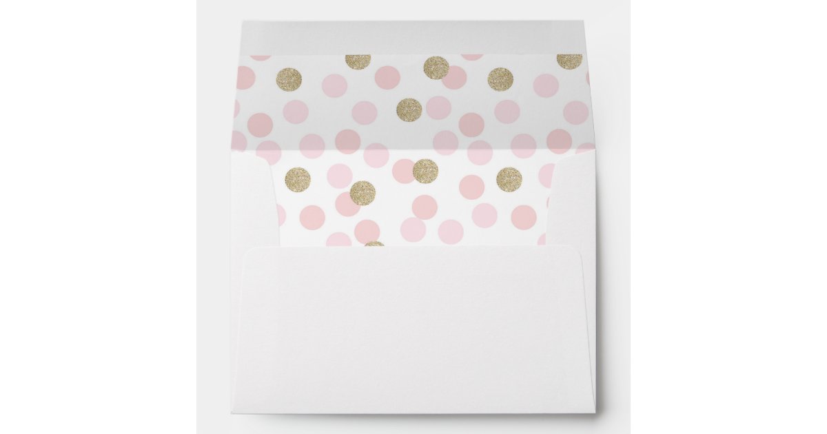 Pink and Faux Gold Glitter Polka Dot Envelope | Zazzle