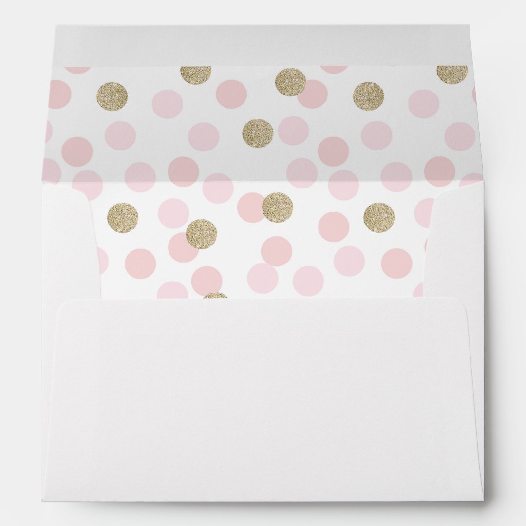Pink and Faux Gold Glitter Polka Dot Envelope | Zazzle