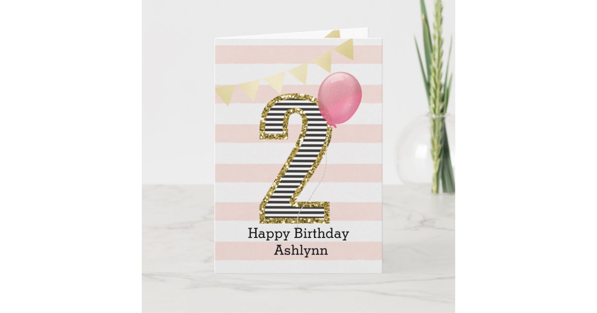 Pink and Gold 2nd Birthday Girl Card | Zazzle