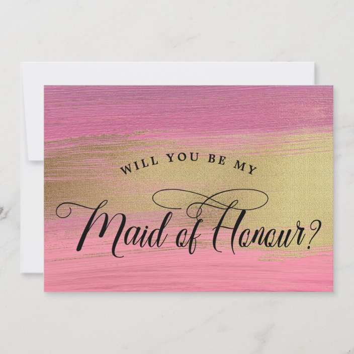Pink And Gold Abstract Maid of Honour Proposal Invitation | Zazzle.com