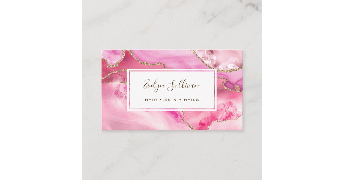 pink and gold agate business card | Zazzle