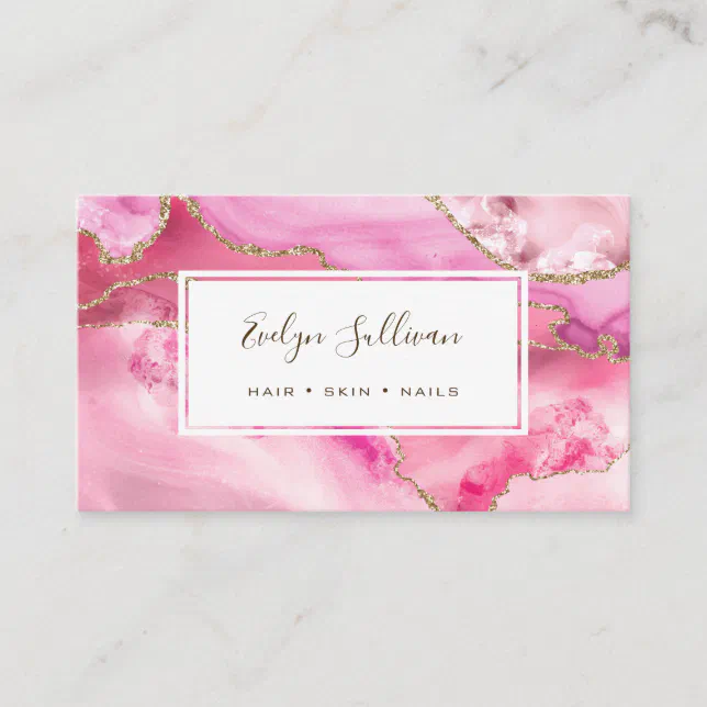pink and gold agate business card | Zazzle