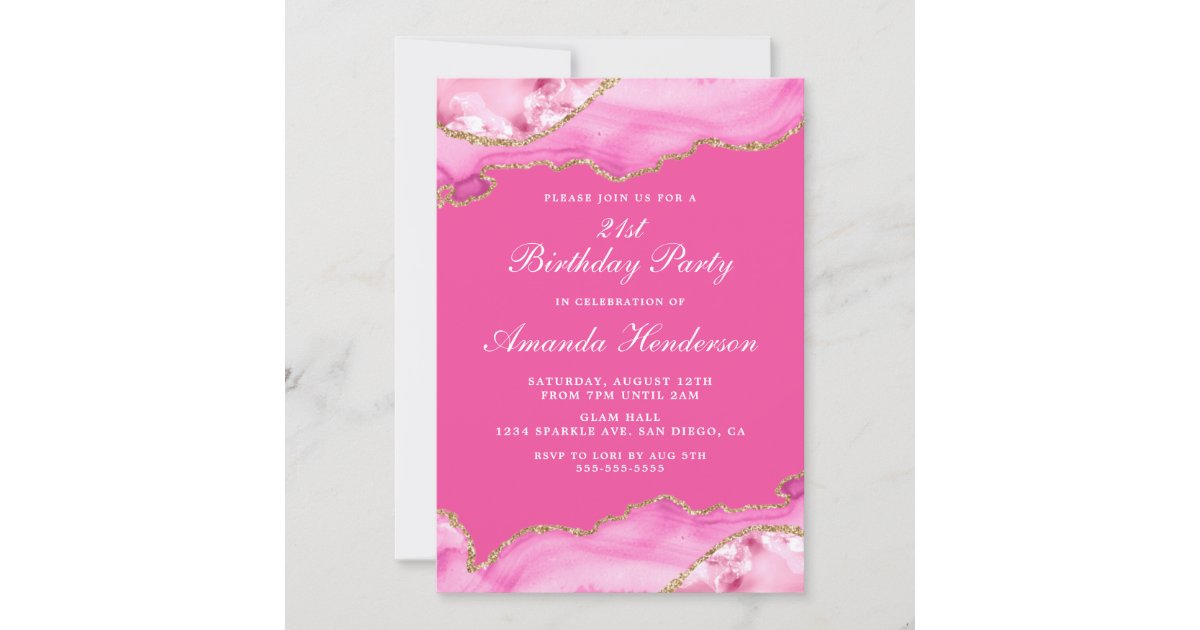 Pink and Gold Agate Marble Invitation | Zazzle