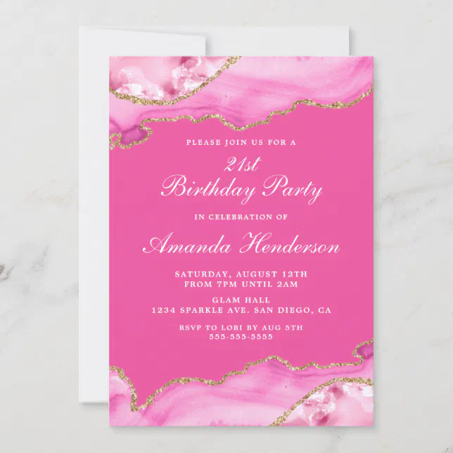 Pink and Gold Agate Marble Invitation | Zazzle