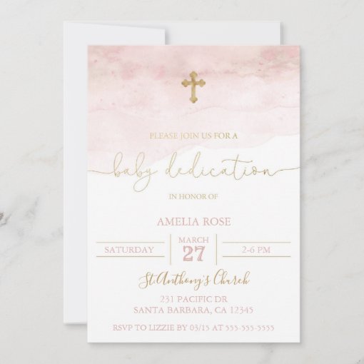 Pink and Gold Baby Dedication Invitation Baby Girl | Zazzle