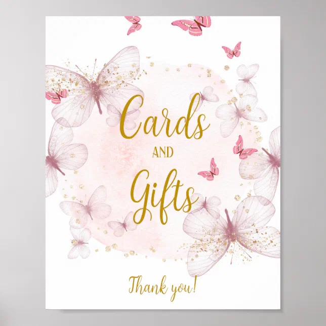 Pink and Gold Birthday Card and Gifts Table Sign | Zazzle