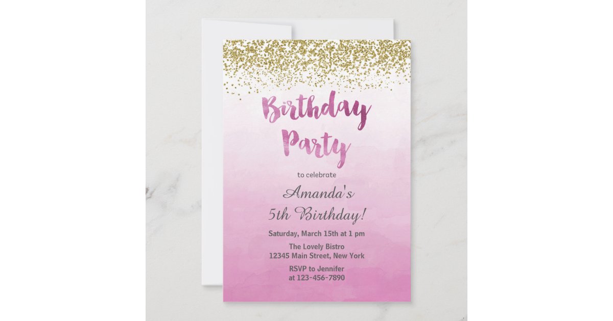 Pink and Gold Birthday Invitation | Zazzle
