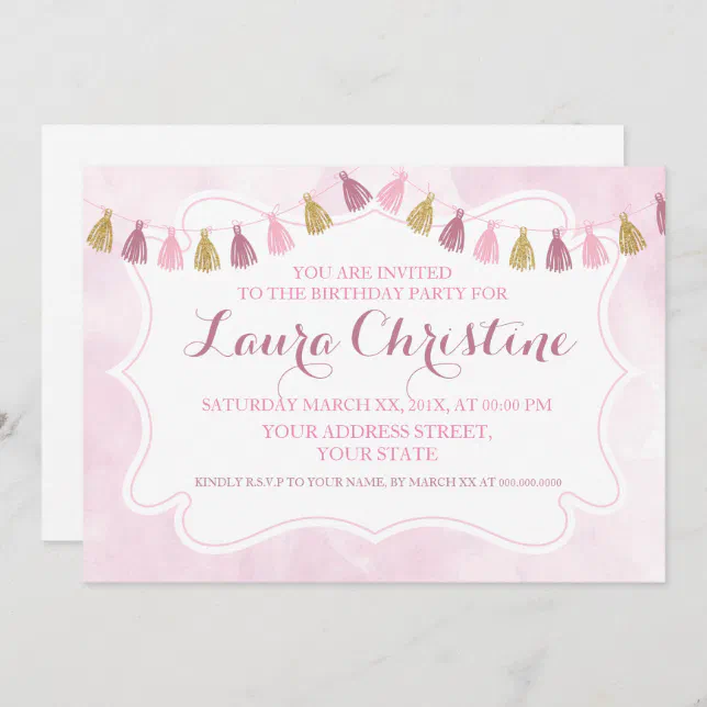 Pink and Gold Birthday Invitation | Zazzle