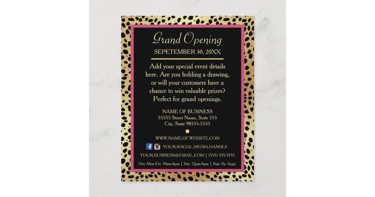Pink and Gold Cheetah Print Boutique Special Event Flyer | Zazzle