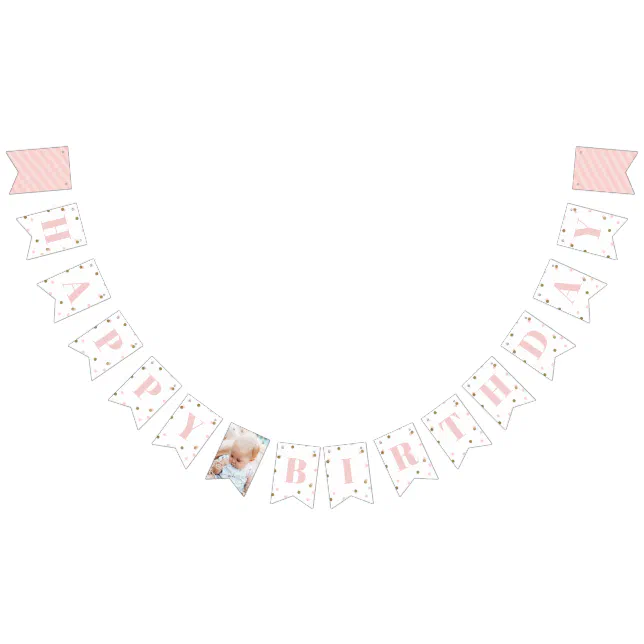Pink and Gold Confetti Happy Birthday Bunting Flags | Zazzle