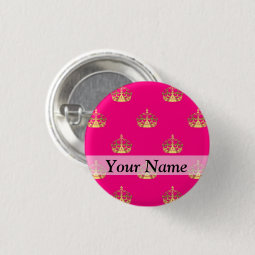 Pink and gold crown pattern pinback button | Zazzle