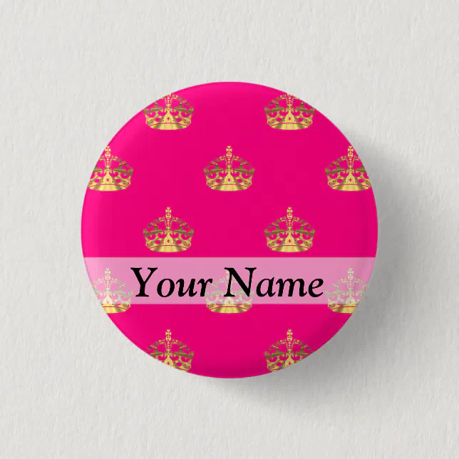 Pink and gold crown pattern pinback button | Zazzle
