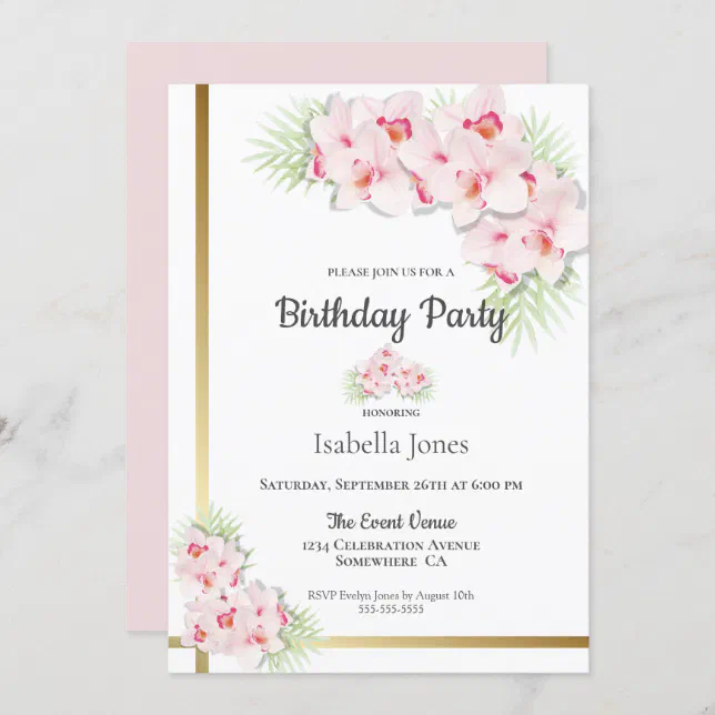 Pink and Gold Floral Birthday Party Invitation | Zazzle