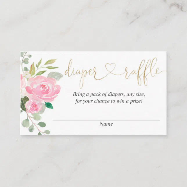 Pink and gold floral diaper raffle cards | Zazzle