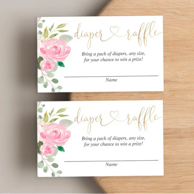 Pink and gold floral diaper raffle cards | Zazzle