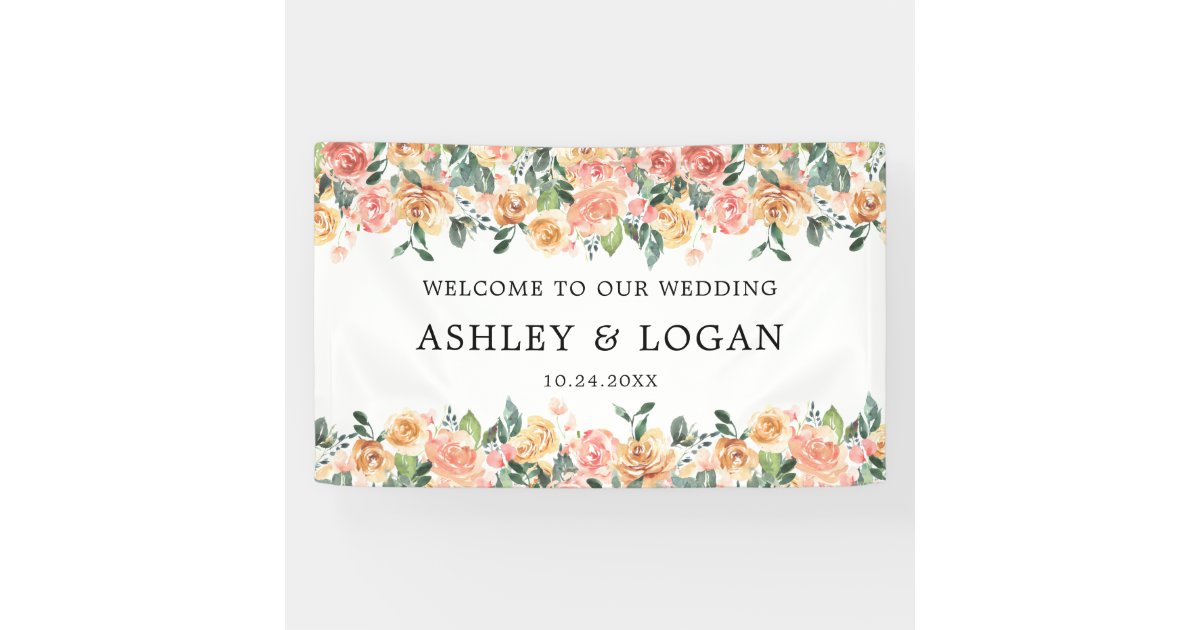 Pink and Gold Floral Elegant Wedding Welcome Banner | Zazzle