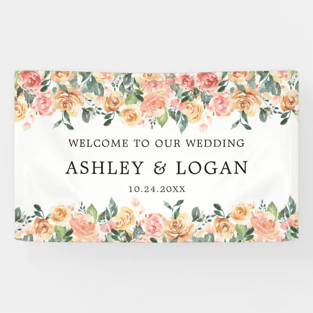 Pink and Gold Floral Elegant Wedding Welcome Banner | Zazzle
