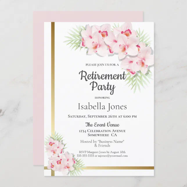 Pink and Gold Floral Retirement Party Invitation | Zazzle