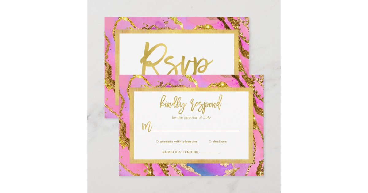 Pink and Gold Geode RSVP Card | Zazzle