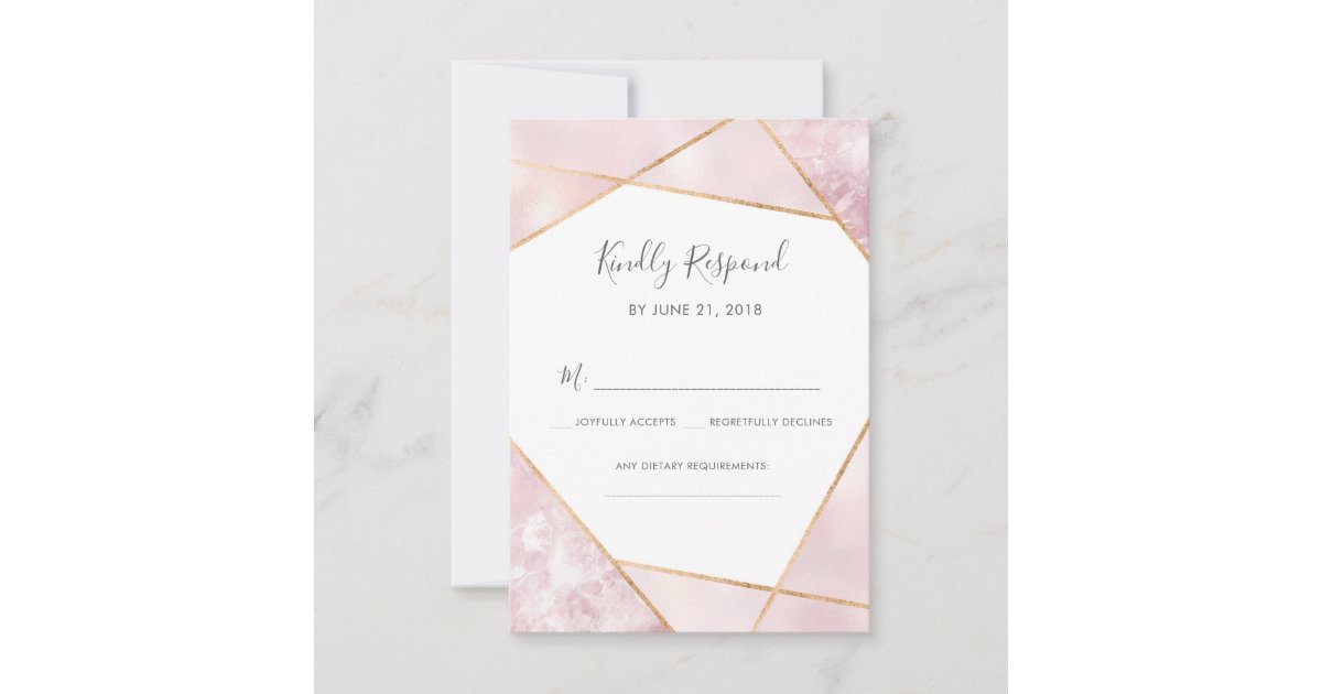 Pink and Gold Geometic RSVP cards | Zazzle