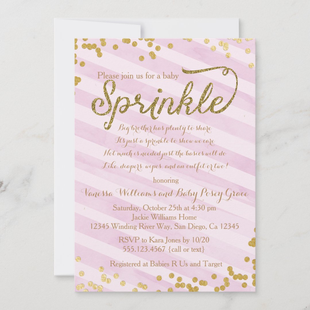 Pink and Gold Girl Baby Sprinkle Shower Invitation | Zazzle