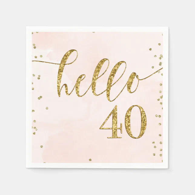 Pink and gold glitter 40th birthday napkins | Zazzle