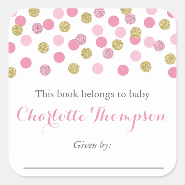 Pink and Gold Glitter Baby Bookplate Sticker Label | Zazzle