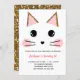 Pink and Gold Glitter Cat Birthday Invitation | Zazzle