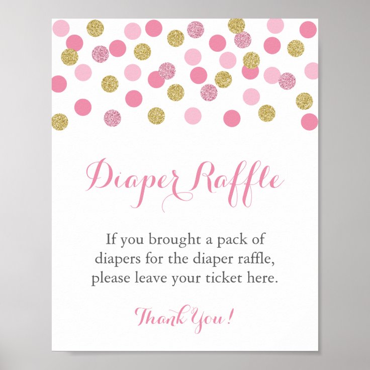 Pink and Gold Glitter Diaper Raffle Display Sign | Zazzle