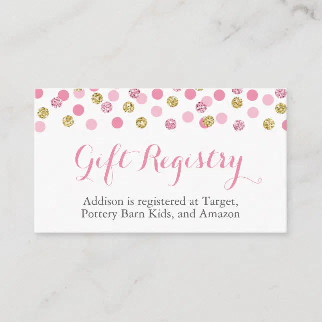 Pink and Gold Glitter Gift Registry Insert Cards | Zazzle