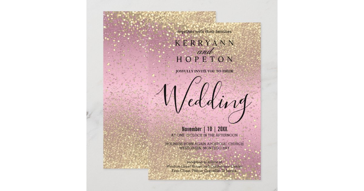 Pink and Gold Glitter Invitation | Zazzle