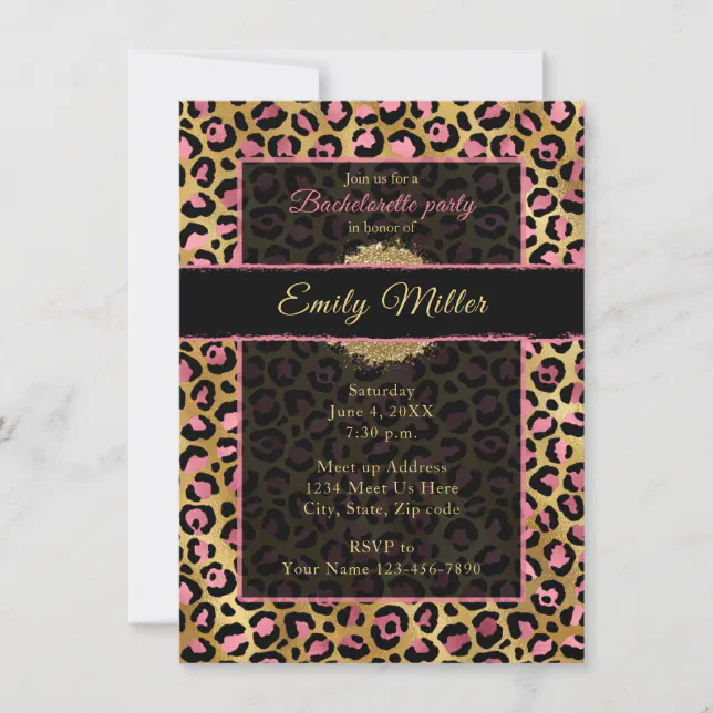 Pink and gold glitter leopard print party invitation | Zazzle