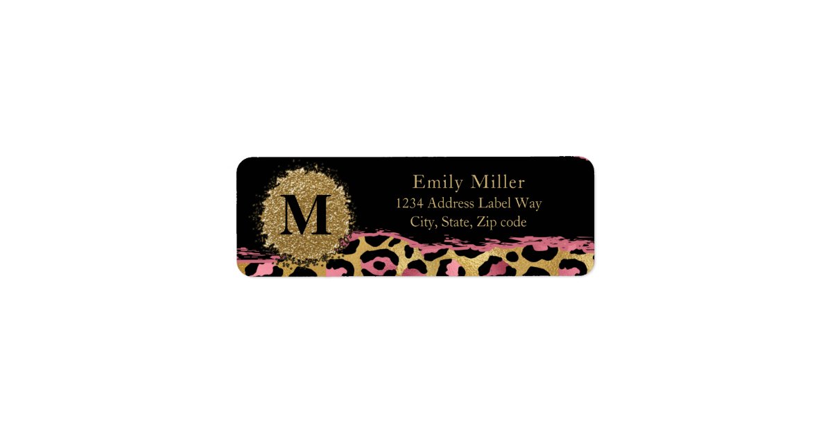 Pink and gold glitter leopard print return address label | Zazzle