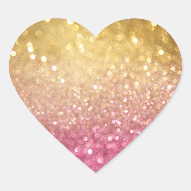 pink and gold glitter look heart sticker | Zazzle