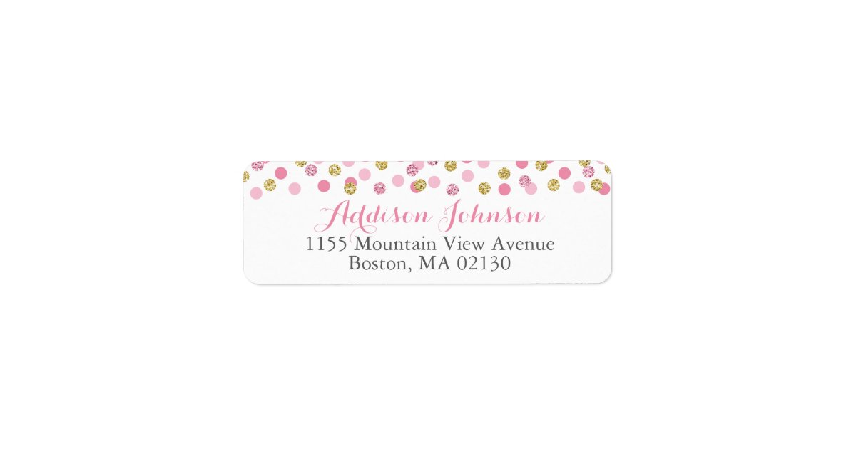 Pink and Gold Glitter Return Address Label Sticker | Zazzle