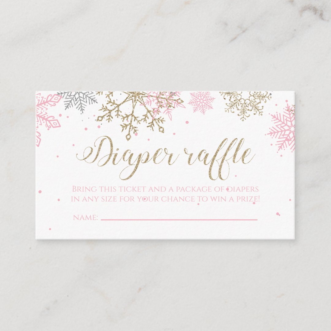 Pink and Gold Glitter Snowflake Diaper Raffle Enclosure Card | Zazzle