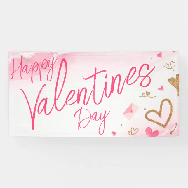 Pink and Gold Glitter Valentines Day Banner | Zazzle