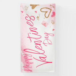 Pink and Gold Glitter Valentines Day Banner | Zazzle