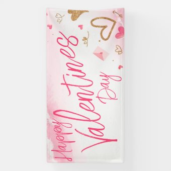 Pink and Gold Glitter Valentines Day Banner | Zazzle